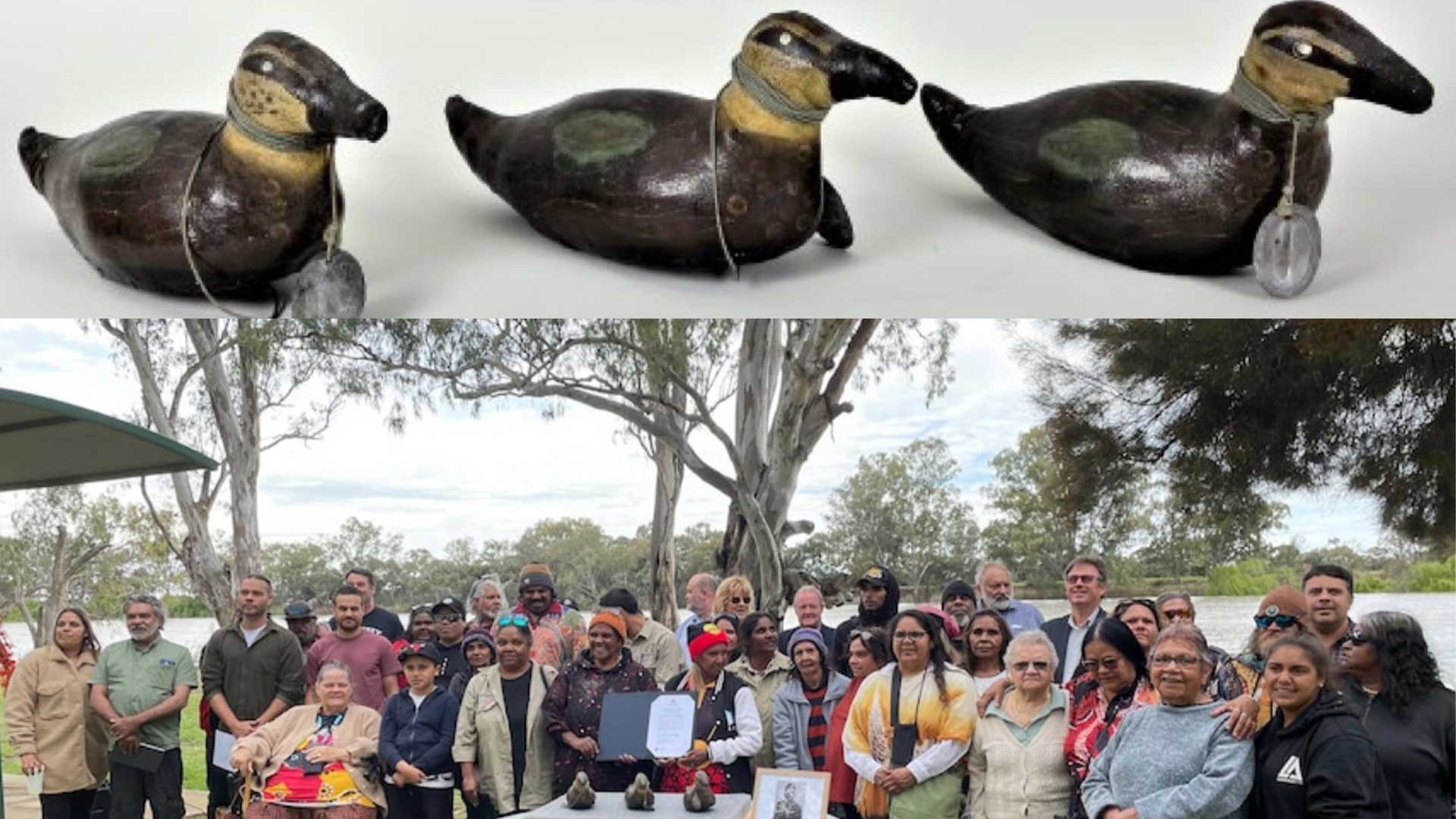 Traditional hunting decoy ducks by Uncle Tarby back home on river in ...