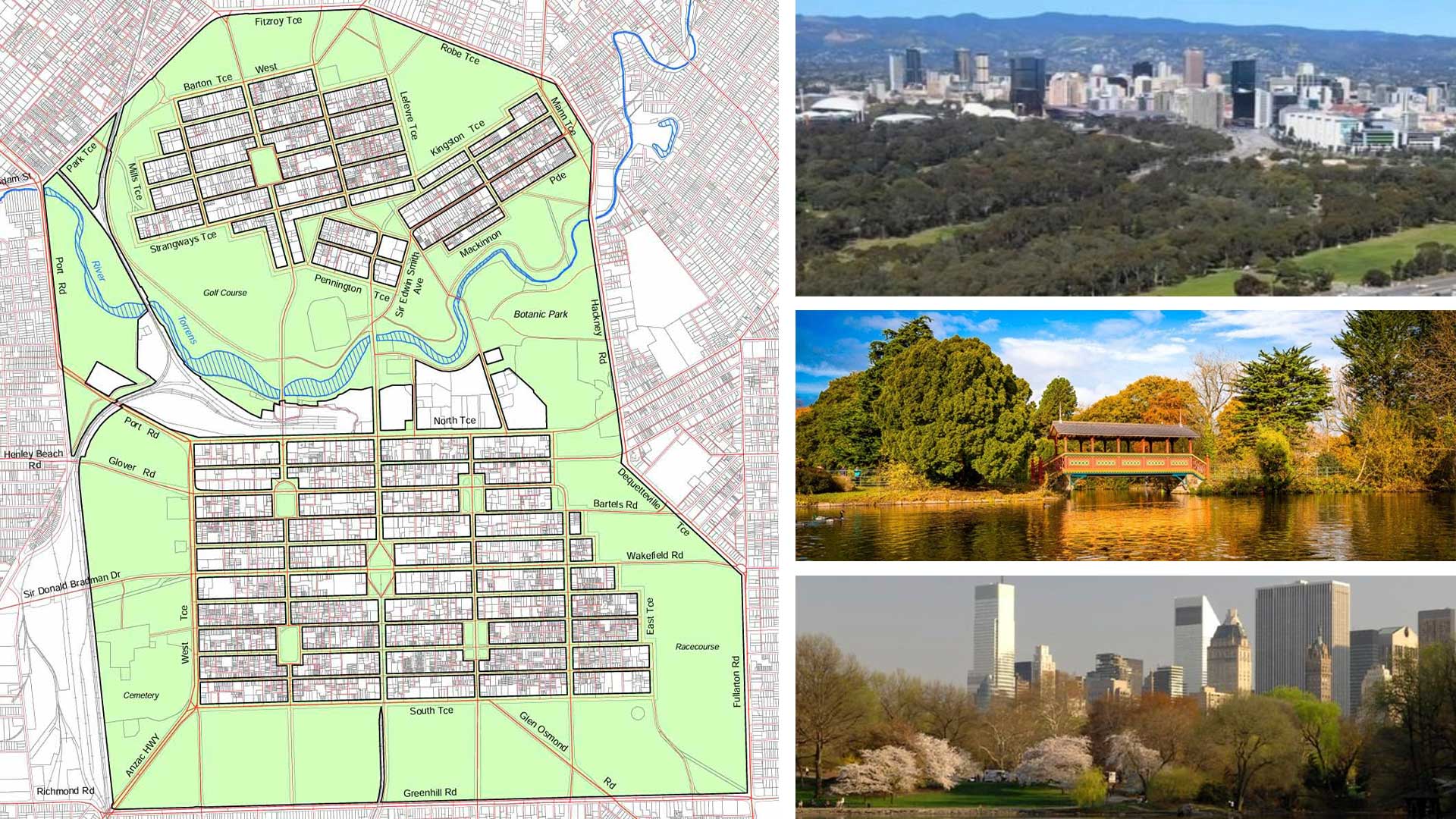 Adelaide city and North Adelaide park lands from William Light's 1837 ...