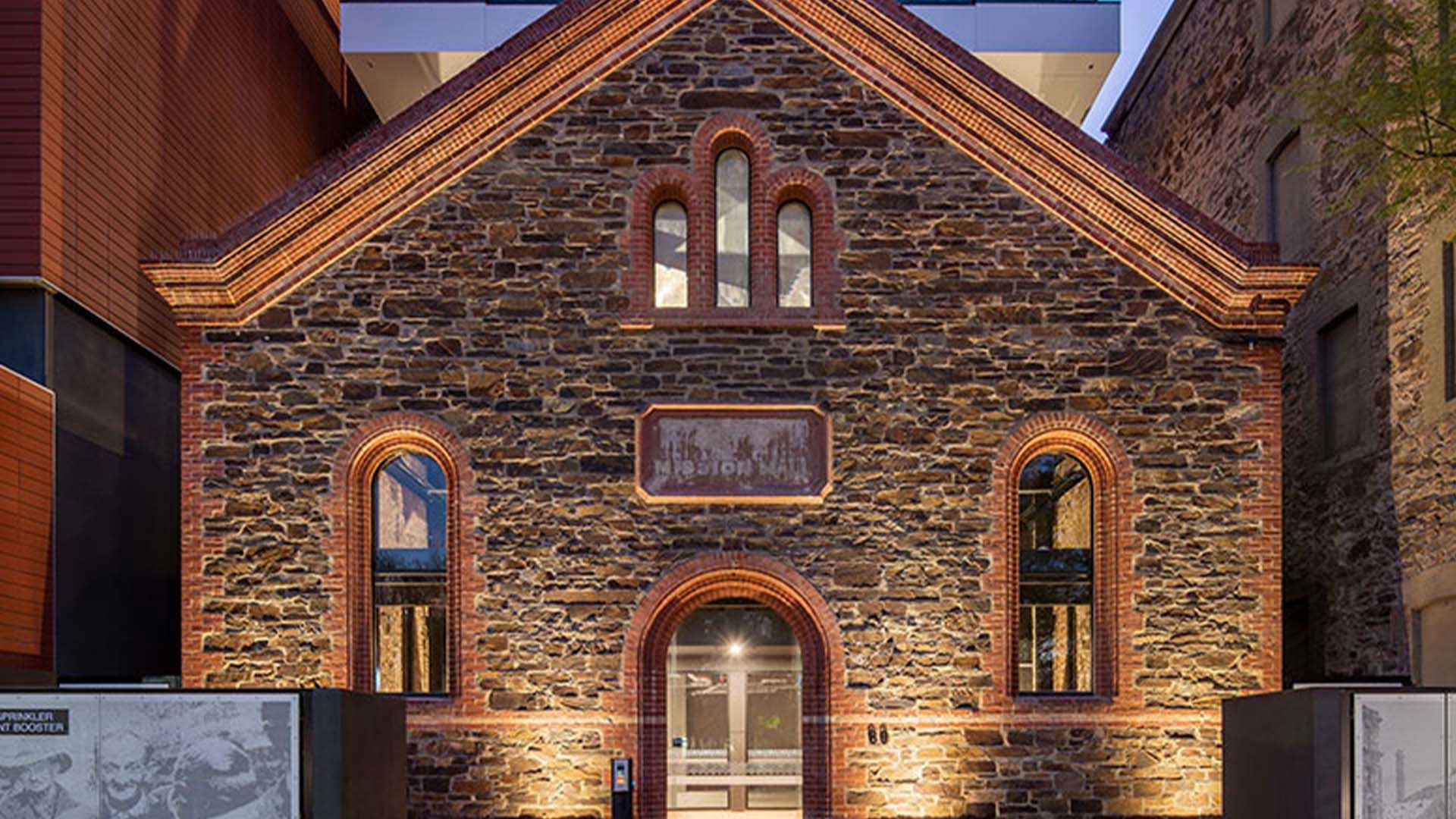 Adelaide City Mission in Light Square from 1878 kept as the facade for ...